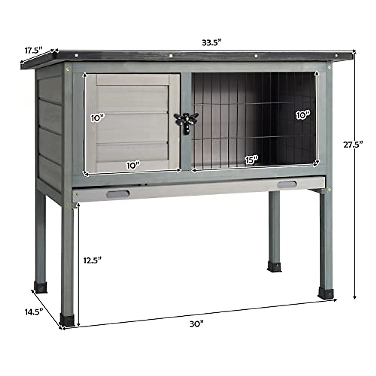 Tangkula Elevated Wood Rabbit Hutch, Indoor Outdoor Bunny Cage with Openable Roof and Removable Tray, Chicken Coop with Lockable Door, Guinea Pig Cage, Small Animal Houses & Habitats (Grey)