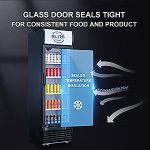EKS 14 cu.ft. Commercial Refrigerators Glass Door 27'' W Drink Refrigerator Display Beverage Cooler Single Door Fridge Adjustable Shelves Drink Upright Merchandiser Reach In (1 Door, 14.72 cu.ft.)