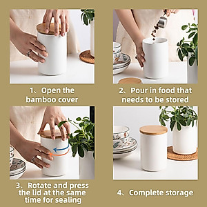 Sweejar Ceramic canisters for kitchen counter,Stackable Food Containers Set with Airtight Seal Bamboo Lid for Serving Ground Coffee, Tea, Spice, Flour and Sugar-Set of 3 (Gray)