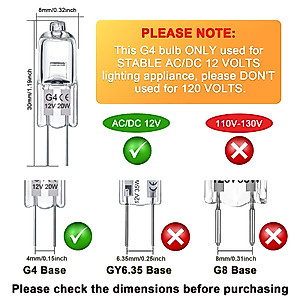 VITUNOV G4 Halogen Bulb 12V 20W, 12 Pack G4 Light Bulb Dimmable, T3 JC Type G4 Base Bi-Pin Bulb, for Under Cabinet Puck Light, Chandeliers, Landscape Lighting, Warm White 2700K