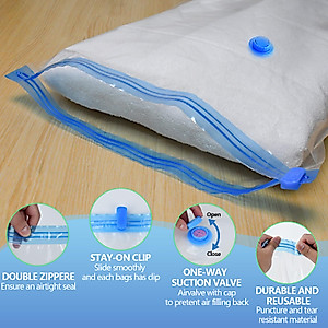 15 Pack Vacuum Storage Bags with Electric Air Pump, (3 Jumbo/ 3 Large/ 3 Medium/ 3 Small/ 3 Roll) Space Saver Storage Vacuum Sealed Bags for Clothing, Bedding, Comforters, Blankets, Travel