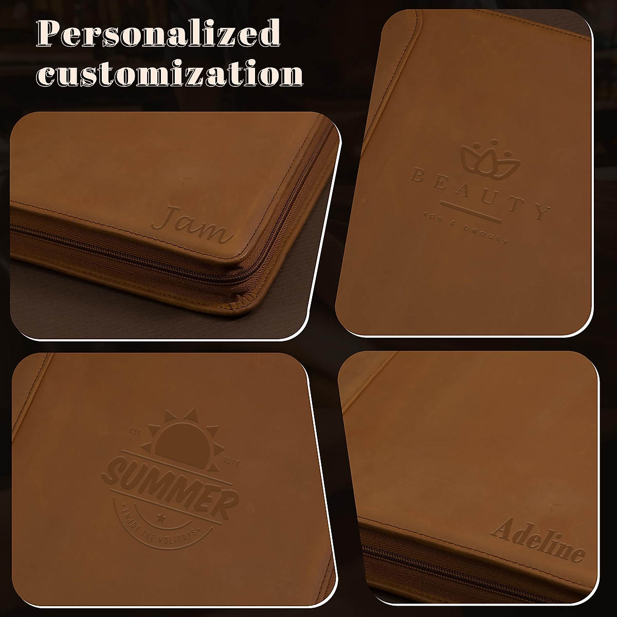 Free Name Engraved, Personalized Leather Portfolio Binder for Men, 3 Ring Binder Custom Padfolio Folder, Handmade Professional Business Organizer with Zipper, Gift for Men/Women, Customized, Brown
