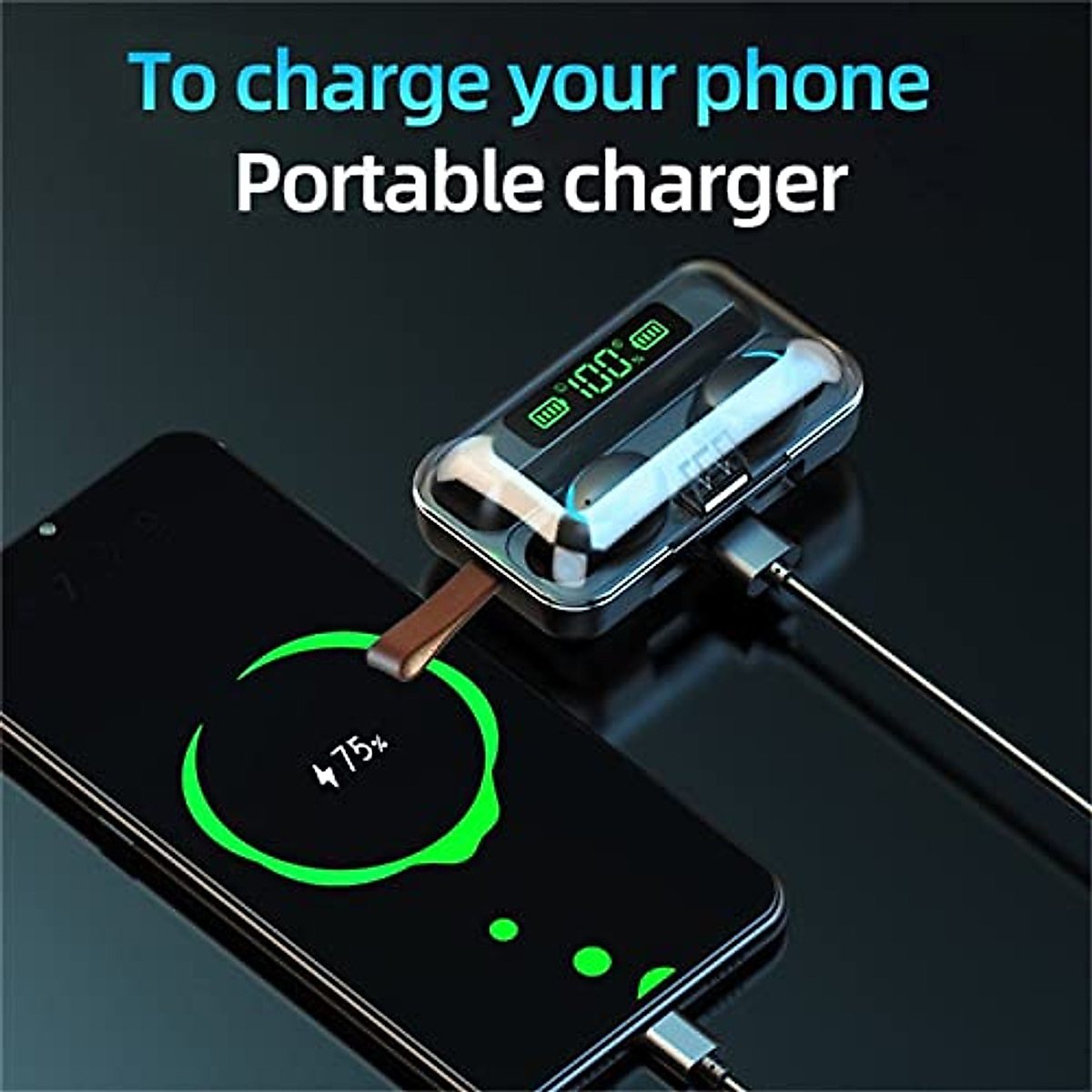 Wireless Earbuds Bluetooth Headphones Digital Display Touch Control Rechargeable Built-in Microphone in-Ear Stereo Deep Bass Headsets for Sports Running Gaming Music