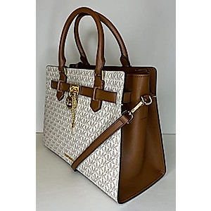 MICHAEL Michael Kors Hamilton MD Satchel bundled with Trifold Wallet and Purse Hook (Signature MK Vanilla/MK Vanilla)