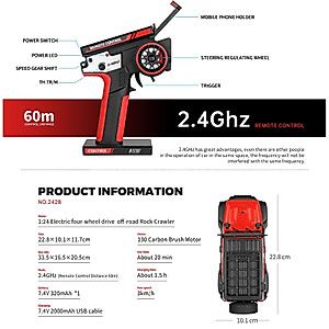HTLNUZD 1/24 RC Truck 2428 4WD Electric RC Rock Crawler with LED Light 130 Carbon Brush Motor 3KM/H All Terrain Off Road Racing Car for Christmas,Festival Gift
