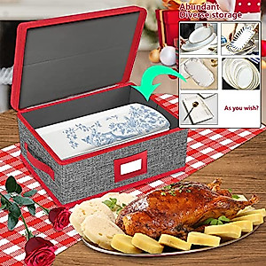 VERONLY Platter Storage Case Stackable - Christmas China Storage Containers, with Hard Lid Height of 5.3'' Padded Surfaces - Structured Top, Bottom and Sides, 4 Felt Dividers Included (Grey and Red)