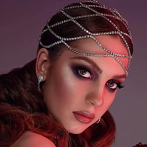 StoneFans Rhinestone Mesh Headpiece Cap Silver Roaring 20s Crystal Flapper Head Chain Bridal Party Hair Accessories for Women Girls (Silver)