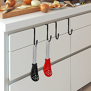 Tinfol 8 Pack Cabinet Door Hooks, Double S-Shaped Over Door Shower Hook, Stainless Steel Over Door Hook, for Kitchen, Bathroom, Closet, Cabinet Cupboard, Shower, Drawer, Wardrobe, Office (Black)