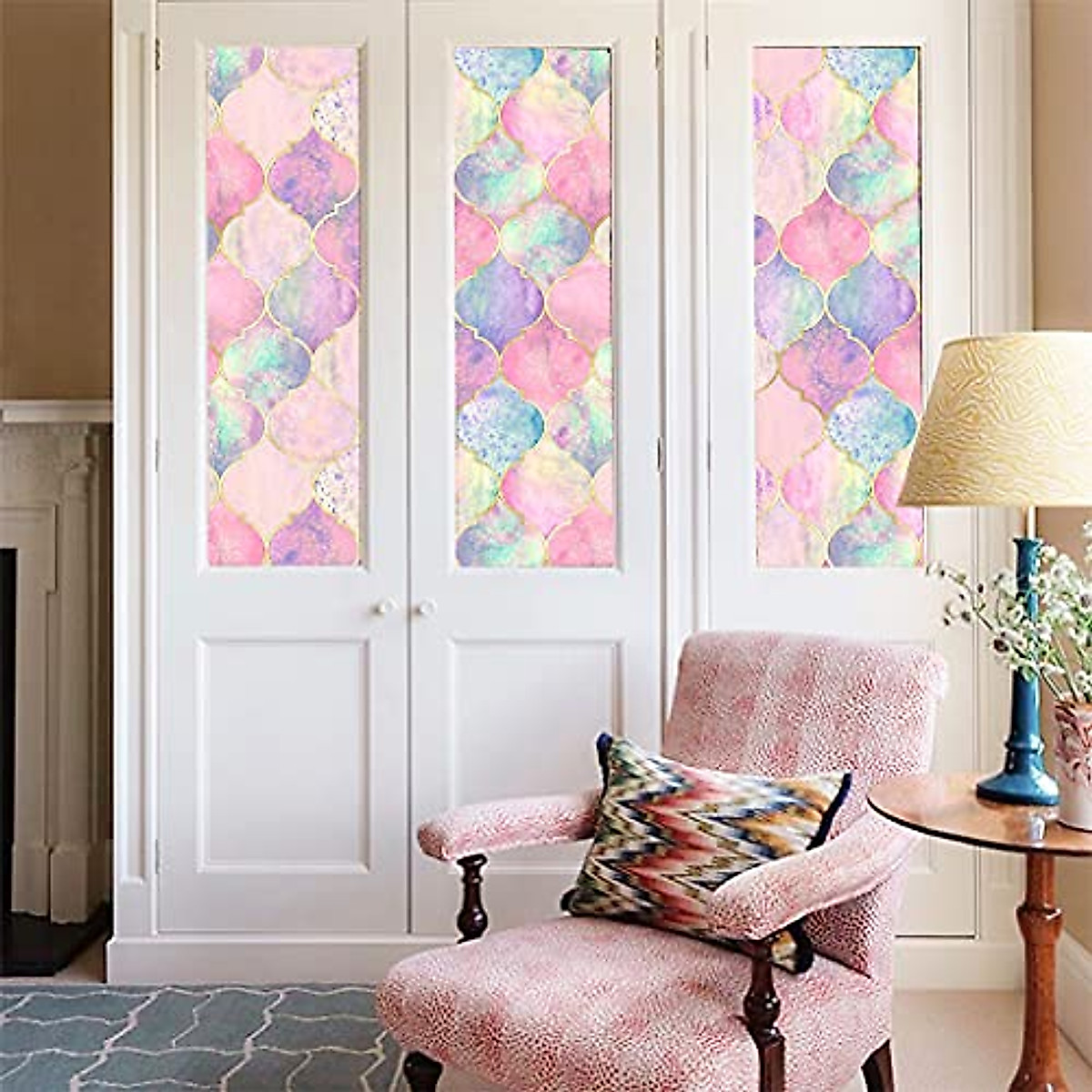 Blooming Wall DPY40 Peel and Stick Pink Multicolor Trellis Wallpaper Self-Adhesive Removable Wallpaper Wall Mural Wall Decor