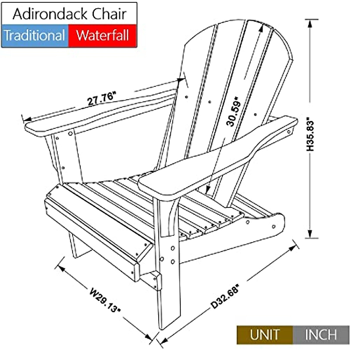 Williamspace Adirondack Chairs Set of 2, Lifetime Outdoor Adirondack Chair Oversized Fire Pit Chair, Weather Resistant HDPE Patio Chair Easy Installation for Garden, Poolside, Backyard, Beach (Red)