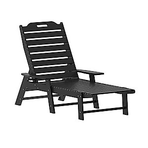 Flash Furniture Monterey Adjustable Adirondack Lounger with Cup Holder- All-Weather Indoor/Outdoor HDPE Lounge Chair, Black