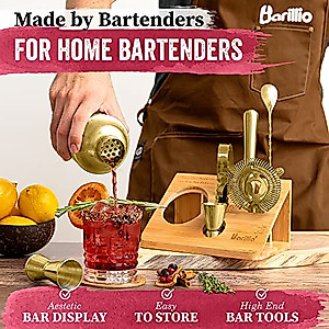 Gold Mixology Bartender Kit Cocktail Shaker Set by Barillio: Drink Mixer Set with Bar Tools, Bamboo Stand Cocktail Mixer Liquor Pourers Mojito Muddler Mixing Spoon Jigger Recipes Booklet
