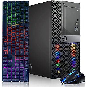 Dell Gaming PC RGB Gaming Computer Desktop, Intel Quad I5 up to 3.6GHz, GeForce GTX 1650 4G GDDR5, 16GB RAM, 128G SSD + 3TB, DVD, WiFi & Bluetooth, RGB Keyboard & Mouse, Win 10 Pro(Renewed)