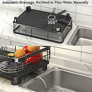 Godboat Dish Rack with Drainboard, Dish Drainers for Kitchen Counter, Drying Rack with Utensil Holder, 360° Swivel Spout, Design for Long-Lasting and Space Saver