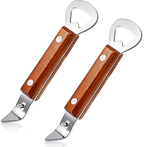 Bottle Punch Can Opener Stainless Steel Beer Bottle Opener Punch Bottle Opener with Wood Handle for Manual Bottles Cans (2, Wood Color)