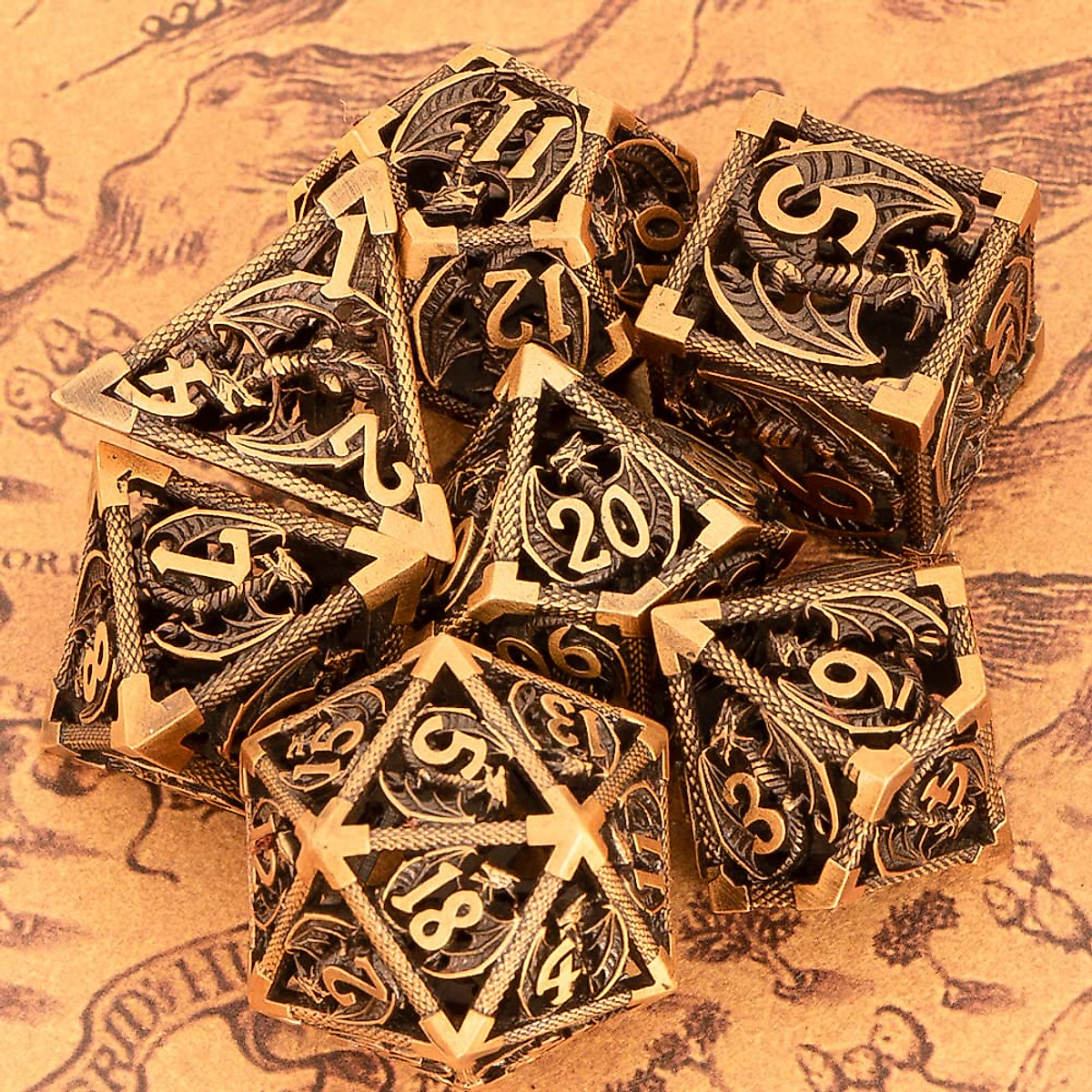 Hollow Metal Dice Set Dragon DND Dice Box, Polyhedral Dungeons and Dragons Dice for RPGs Role Playing Games, MTG, Pathfinder, Shadowrun, Math Teaching, D20 D12 D10 D8 D6 D4 D&D Dice Set