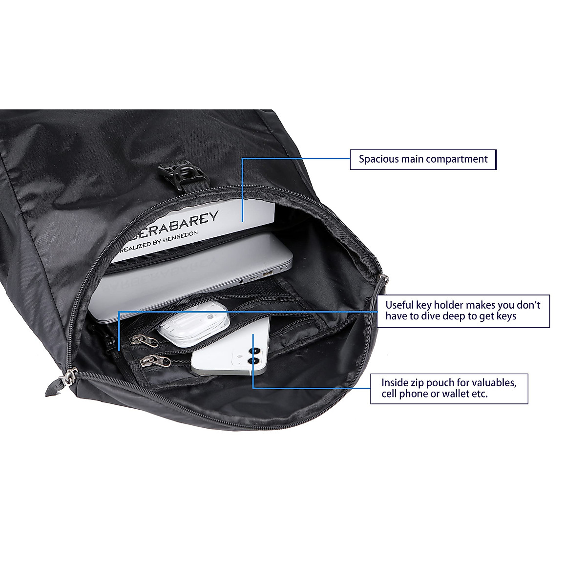 Mouteenoo Sport Gym Backpack Shoes Compartment Drawstring Backpack Men Women (Black/Black)