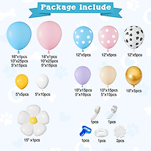 Ouddy Life 176Pcs Blue Balloons Arch Garland Kit, Blue Birthday Decorations Girl with Dog Paw Bone Daisy flower Pink Blue Purple Blush Balloons for Girls Boy Puppy Birthday Party Baby Shower Decor
