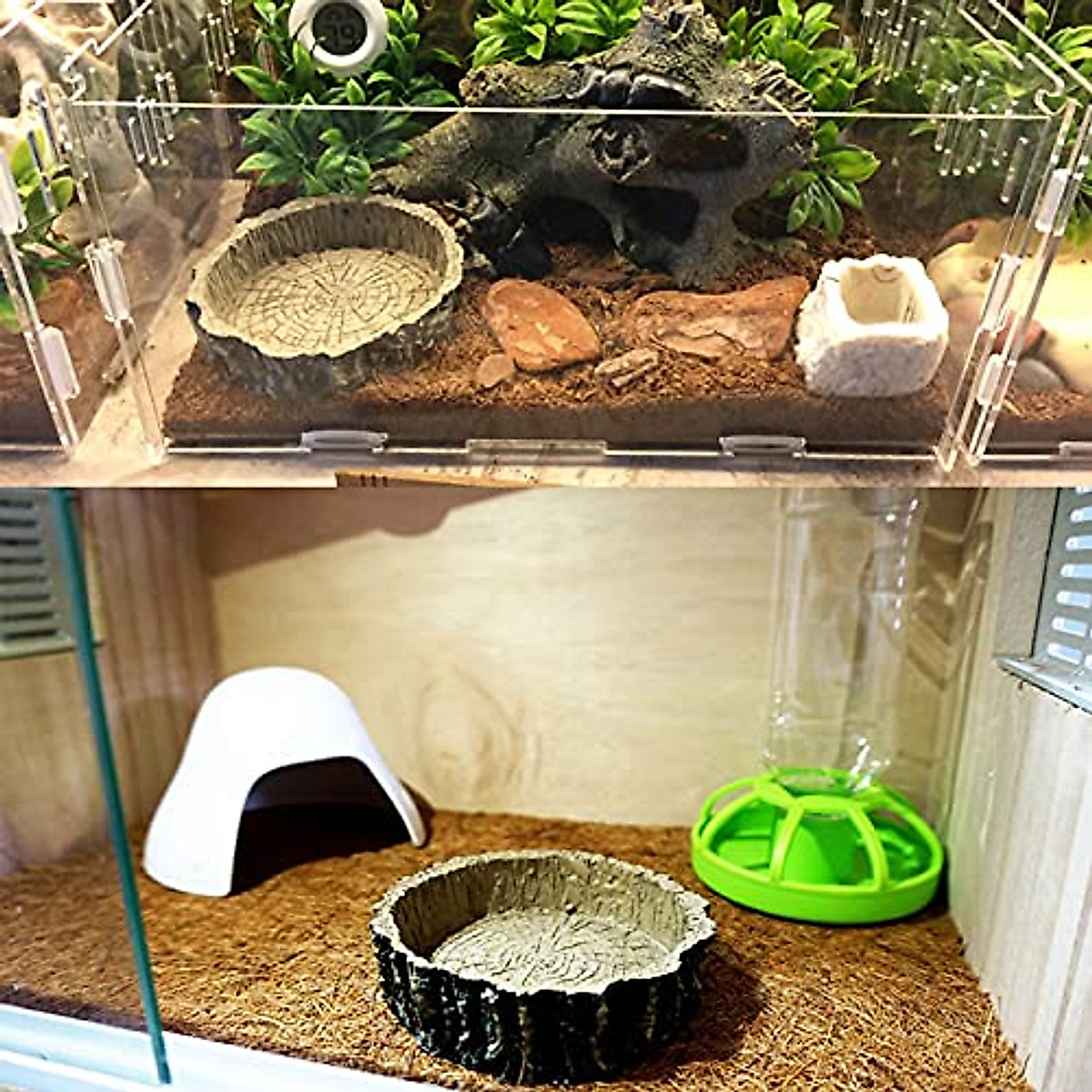 Hamiledyi 3 Pack Reptile Water Dish Food Bowl Set Resin Bearded Dragon Rock Food Feeder Dish Terrarium Bowls with Feeding Tweezers Tong for Leopard Gecko Lizard Frog Snake Chameleon Tortoise