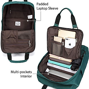 VASCHY School Backpack for Men and Women, Unisex Vintage Water Resistant Casual Daypack Rucksack Bookbag for College Fits 15inch Laptop Blackish Green