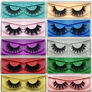 False Eyelashes Bulk, Mikiwi 10 Pack Wholesale Lashes, 13-18mm Wholesale 5D Fake Mink lashes, Fluffy Natural Volume eye Lashes, Faux Mink Eyelashes (Q1-10Pack)
