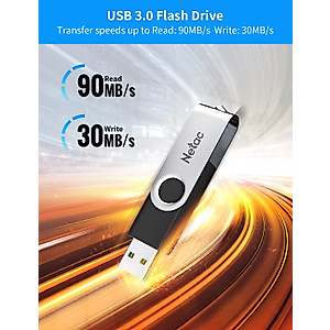 Netac 128GB USB Stick USB 3.0 Flash Drive, Up to 90MB/s, Thumb Drive for Data Storage, Pen Drive with Swivel Design, Memory Stick for External Storage Data/Computer/PC/Laptop/Sound
