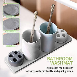 GianAbor 2 Pcs Instant Dry Sink Organizer, Non-Slip Water Absorbing Stone Tray for Sink, Rectangle Diatomite Coasters for Bathroom or Kitchen to Place Soap, Cups, Cosmetics, etc (3.15"x3.15", White)