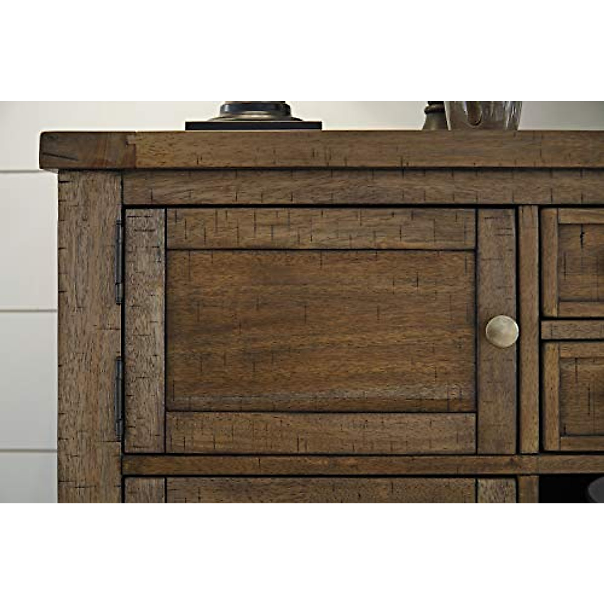 Signature Design by Ashley Moriville Rustic -Dining Room Buffet with 4 Cabinets & Display Shelf, Brown