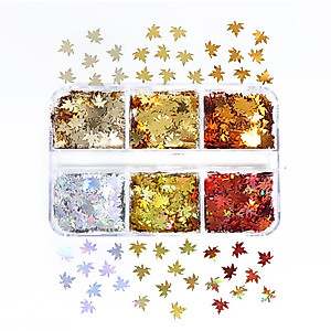 Maple Leaf Nail Glitter Sequins 3D Holographic Fall Leaves Nail Art Flakes 6 Colors Laser Autumn Leaf Nails Decals Stickers for Acrylic Nails Decorations DIY Crafts