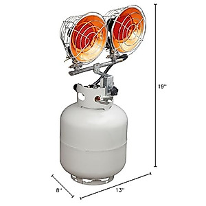 Avenger FBDTP30 Infra-Red Tank Top Outdoor Heater for Use with Propane Gas Tanks for Camping, Patios, and More, Double Burner, 30,000 BTU, Silver