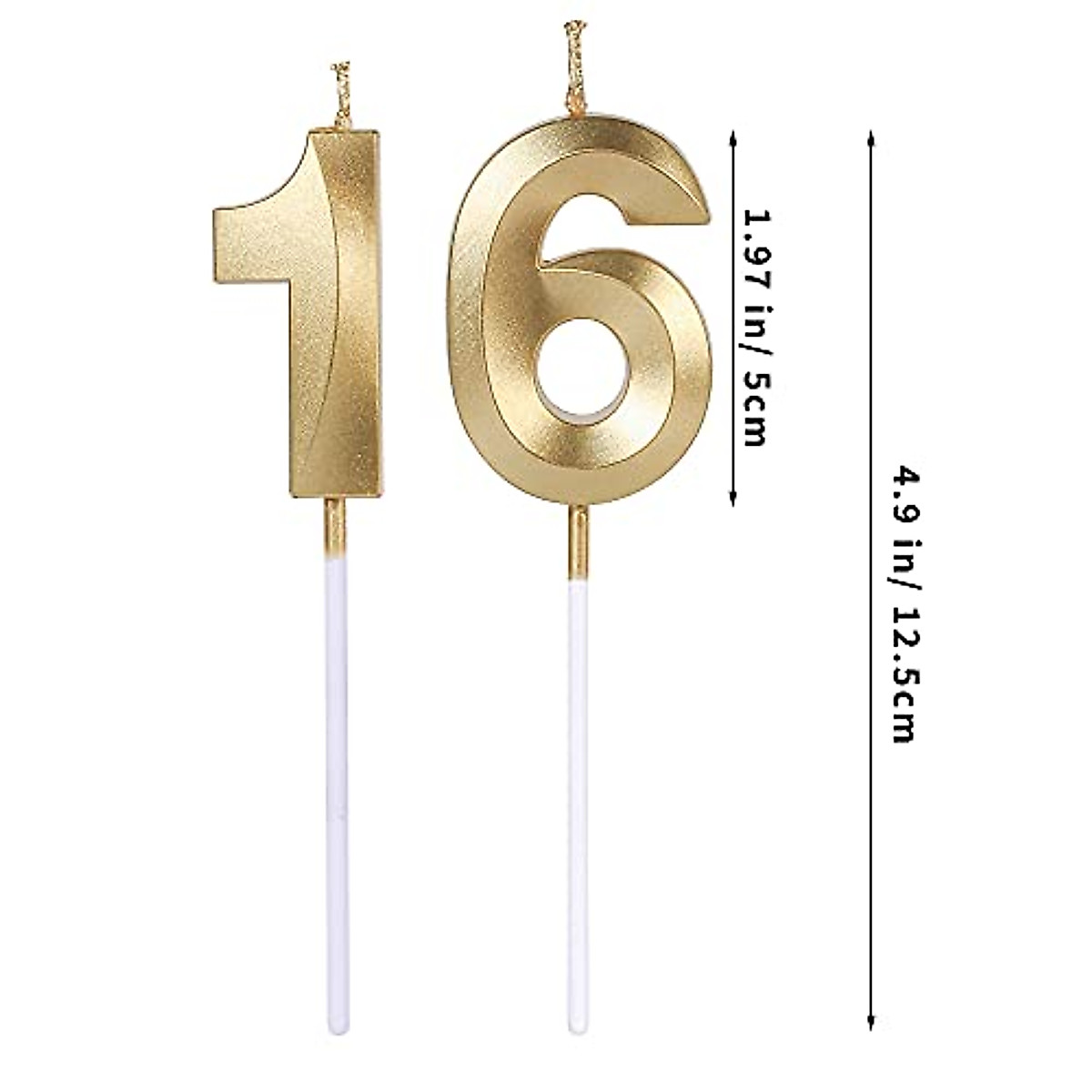 Gold 16th & 61st Birthday Candles for Cakes, Number 16 61 Glitter Candle Cake Topper for Party Anniversary Wedding Celebration Decoration