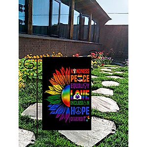 Sunflower Pride Flag Kindness Peace Equality Love Inclusion Hope Diversity Garden Flag 12x18 Vertical Double Sided Be Kind Yard Sign LGBT Community Outdoor Spring Summer Fall Winter Decorations