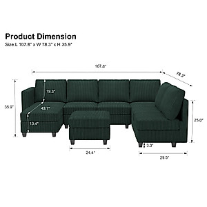 Belffin Oversized Modular Couch with Storage Ottoman Large Corduroy Sectional Couch with Chaise Convertible Modern Sectional Sofa Couch Dark Green