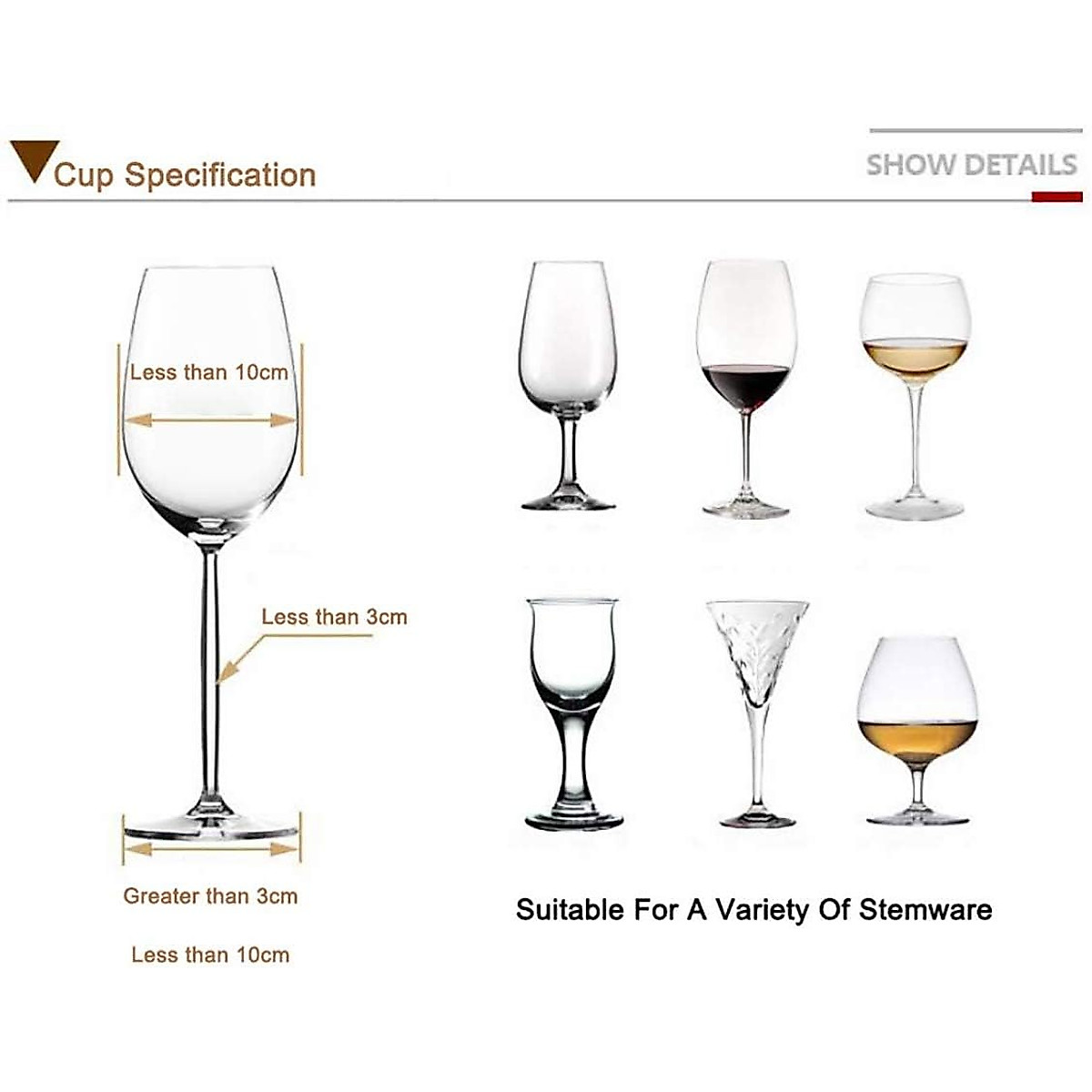 Kework Bamboo Wine Glass Holder, Hold Up to 6 Wine Glasses, Hanging Stemware Display Rack, Under Cabinet Mounted Wine Glass Drying Storage Hanger Organizer Rack (6-glass)