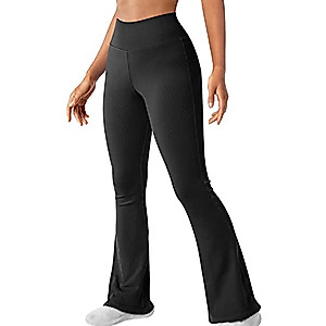 LAWOR Women's Bootcut Yoga Pants High Waist Stretch Flare Leg Leggings Tummy Control Bootleg Workout Pants Active Pants Going Out Black