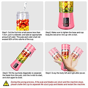 Portable Blender, YKSINX Smoothie Juicer Cup, Personal Mini Blender Shakes and Smoothies 13oz 2000mAh Rechargeable Home Travel Handheld Fruit Juicer (Pink)
