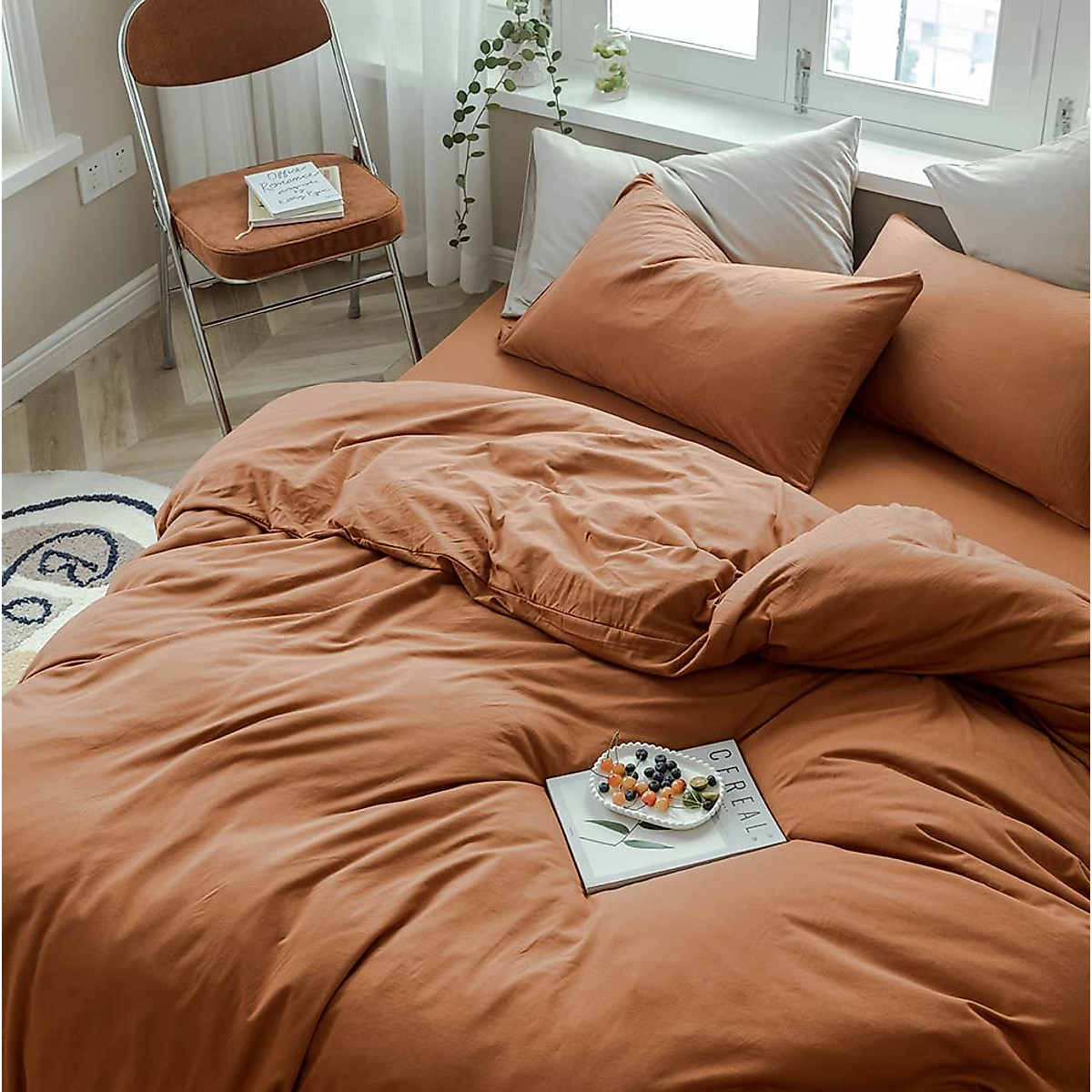 DONEUS Jersey Knit Pillow Cases Set of 2 - Burnt Orange Pillowcases Queen Pillow Case 2 Pack, Ultra Soft Breathable Pillowcase with Envelope Closure, 20x30 inches