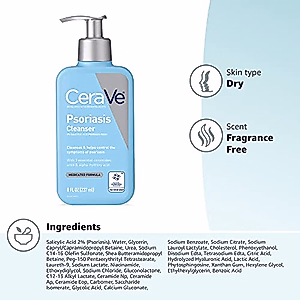 CeraVe Cleanser for Psoriasis Treatment | With Salicylic Acid for Dry Skin Itch Relief & Latic Acid for Exfoliation | Fragrance Free & Allergy Tested | 8 Ounce