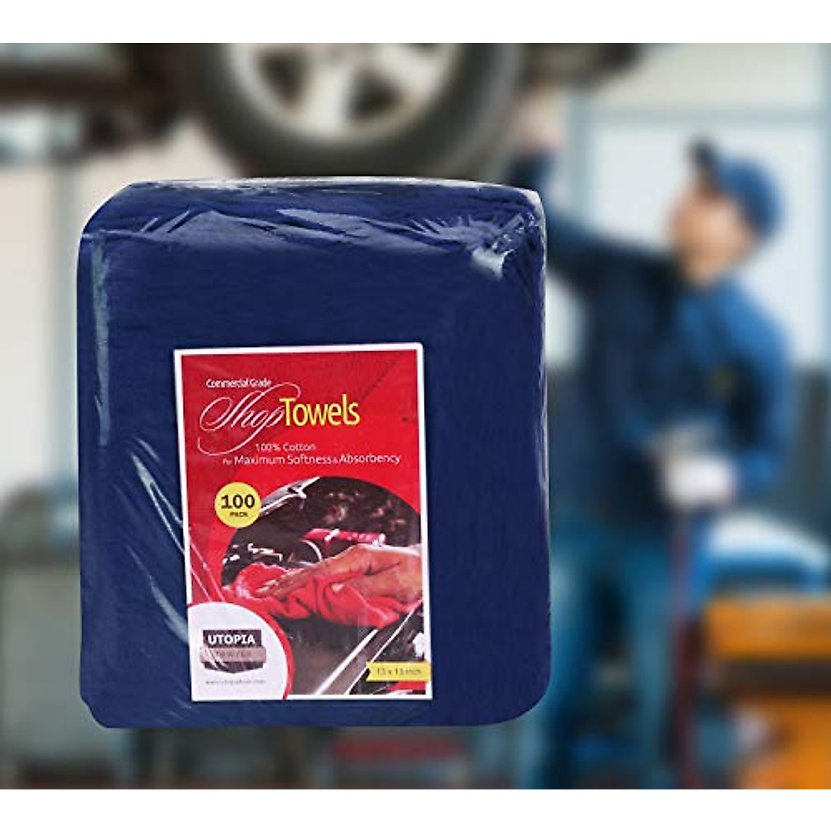 Utopia Towels 100 Pack Commercial Shop Towels - Cleaning Rags (Blue, 100)