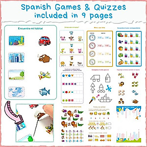 ZeenKind Spanish & English Talking Book for Kids 2 3 4 5 6 Years Old, Learn Spanish Activity Sound Books for Kid Toddlers, Interactive Learning Bilingual Toys, Libros para en Espanol Juegos para Niños
