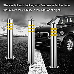 2 Pieces Parking Bollards Telescopic Stainless Steel Parking Space Lock with Reflective Padlock Parking Posts for Driveways 3m Plastic Chain