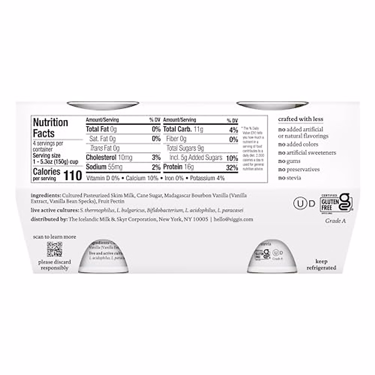 Siggi's Vanilla Non Fat Yogurt 4 Pack, 21.2 OZ