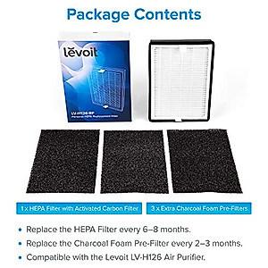 LEVOIT Air Purifier for Bedroom, HEPA Filter & Air Purifier Replacement Filter, Compatible with LV-H126 Air Purifier, Include 1 True HEPA and Activated Carbon Set, 3 Extra Pre-Filters, LV-H126-RF
