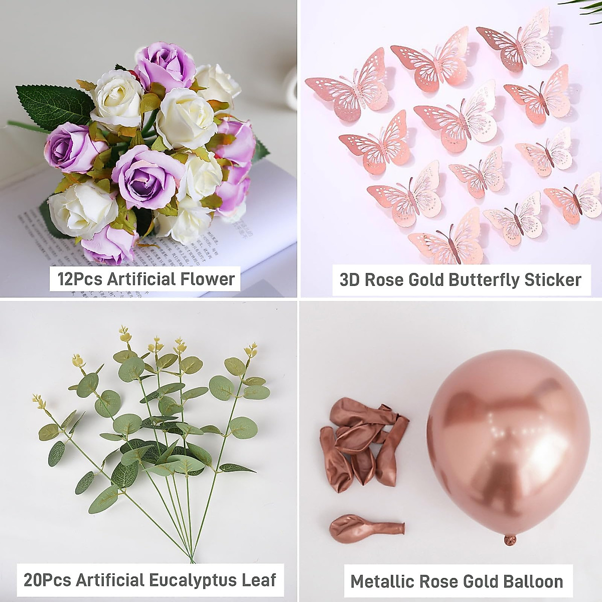Dusty Lavender Purple Pink Balloon Arch Kit Lilac Sand White Rose Gold Balloons Garland With Artificial Flower and Eucalyptus Leaves Butterfly for Bridal Baby Shower Wedding Birthday Party Decorations