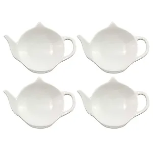 Cornucopia White Ceramic Tea Bag Coasters — Spoon Rests; 4-Pack Classic Teabag Caddy Holder Saucer Set