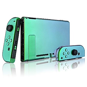 eXtremeRate DIY Replacement Shell Buttons for Nintendo Switch, Custom Back Plate for Switch Console, Housing Case with Full Set Buttons for Joycon Handheld Controller - Chameleon Green Purple