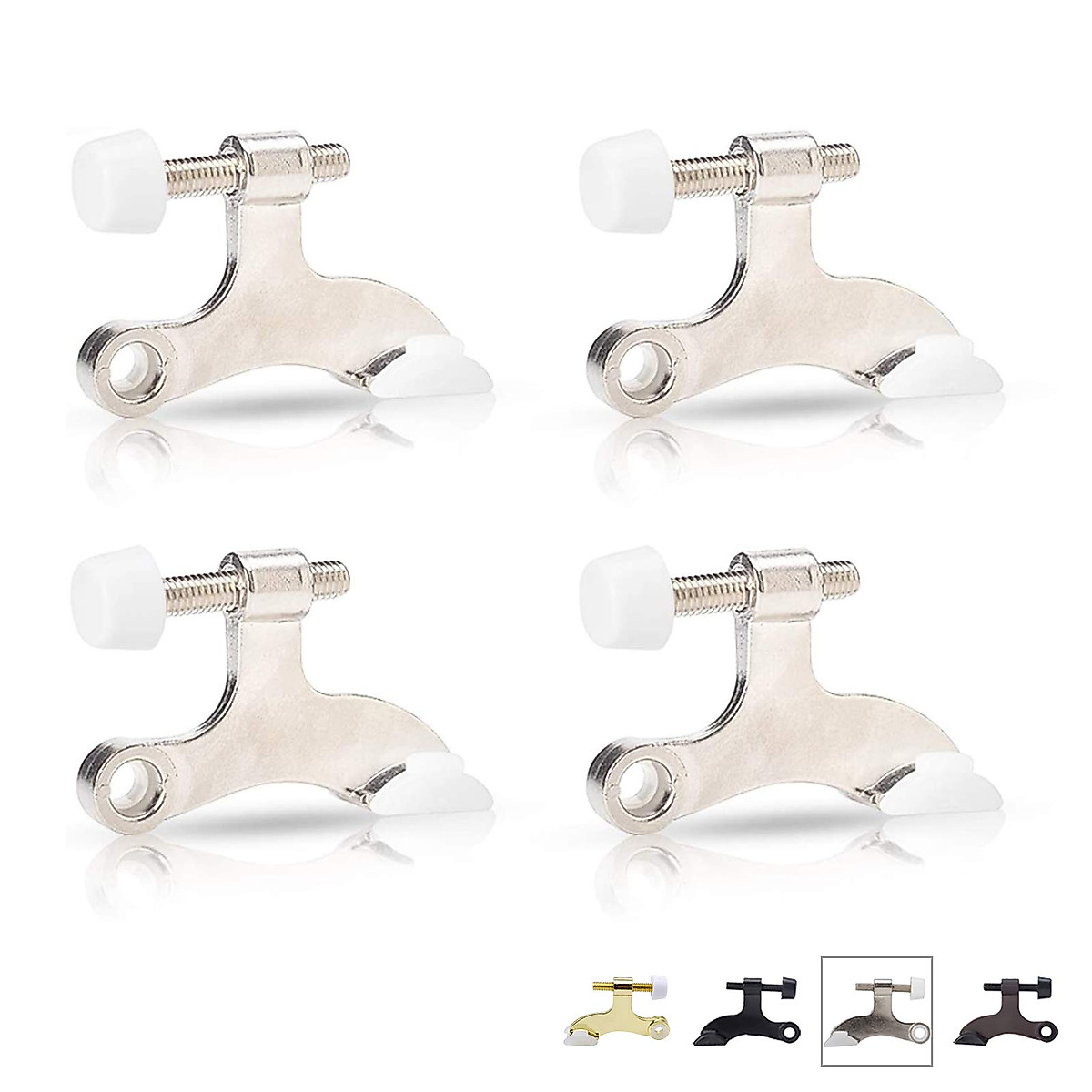 Enconker Hinge Pin Door Stopper Satin Nickel 4 Pack, Adjustable Head Screw Heavy Duty Wall Protectors from Door Knobs, Convenient Easy Installation Rubber Bumper Tips Prevent Wall Damage