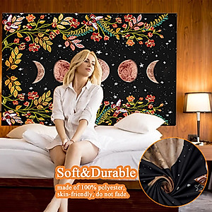 Sun And Moon Tapestry - 51.2 x 59.1 In Moon Phase Tapestries Flower Vine Tapestry Home Decoration Background Cloth, Garden Decor Banner Tapestry For Bedroom Livingroom Wall Hanging Art Aesthetic