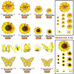 Sunflower Butterfly Wall Stickers 39 PCS Sunflower Decals & 3D Gold Butterfly Wall Sticker Floral Butterfly Waterproof Wall Sticker DIY Decor for Kids Baby Bedroom Living Room Bathroom Nursery Decoration
