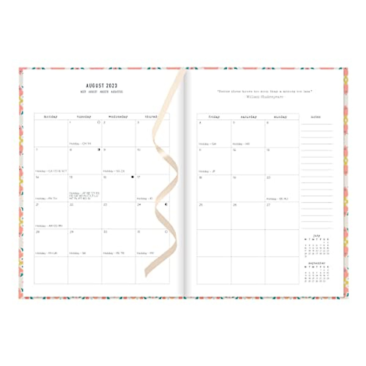 Letts of London Morocco Academic Weekly/Monthly Planner, August 2023 to July 2024, Week-to-View, Sewn Binding, Multilingual, A5 Size, 8.25" x 5.875", Coral (C031812-24)